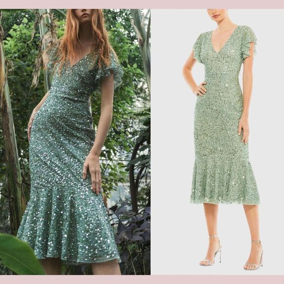 Mac Duggal | Dresses | Nwt Mac Duggal 4 1801 Sequined Vneck Flutter Cap ...